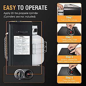 SANAUVULCAN Propane Heater, 18,000 BTU Portable Radiant Heater for Garages, Construction sites and yards,Quiet Propane Radiant Heater with Gas Regulator and Hose, Heating Area Up to 450 sq. Ft(Black)