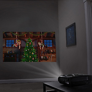 HoliScapes® Christmas Digital Decoration Kit Includes 7 AtmosFX® Video Effects for Christmas Plus HD Super Bright Projector and 48” x 72” Holographic Projection Screen