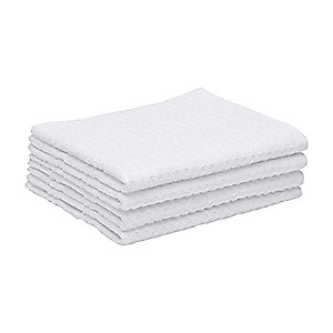 Amazon Basics 100% Cotton Kitchen Dish Towels, 26 x 16-Inch, Absorbent Durable Ringspun Cloth - 4-Pack, White
