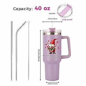 LB LEOBON 40 ounce insulated cup with handle, double-layer vacuum stainless steel material, equipped with straw, can keep warm or maintain cold drinks Gnome Love Bouquet P Fragrant taro purple