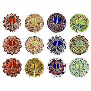 (3 No Size) Premium Colorful Embroidery Dress for Laddu Gopal Ji (Pack of 12) with 4 Zari Mukut, 4 Stone Mala, 4 Pair Kangan, 4 Flute | 7 inch Diameter Dress |F5