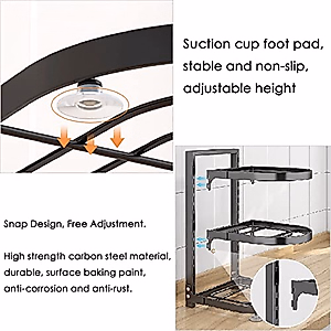 Pot and Pan Rack Organizer Holder，Heavy Duty Adjustable Standing Pan & Pot Racks，Wall Mounted Kitchen Cookware Rack For Pot Storage Under Kitchen Counters, Cabinets, Sink Cabinets （4-Tier，Black）