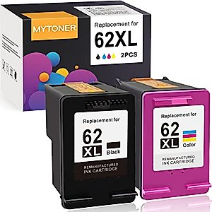 MYTONER Remanufactured Ink Cartridge Replacement for HP 62XL 62 XL for OfficeJet 250 200 Envy 5660 7645 7640 5740 5540 5642 5643 5746 5745 5642 8000 5640 (Black Tri-Color, 2-Pack)