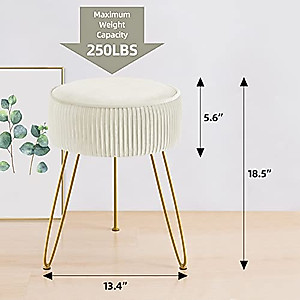 GERANT Multifunctional Vanity Stool,Modern Vanity Stools for Makeup Room,Velvet Round Ottoman Footrest Stool with Metal Legs, Upholstered Pleated Vanity Chair Stool for Living Room,Office(Beige)