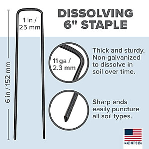 Pinnacle Mercantile USA Made 100 Pack Dissolving Garden Landscape Staples Weed Barrier Fabric Stakes 6 inch Pins Sod Staple 11 Gauge Steel