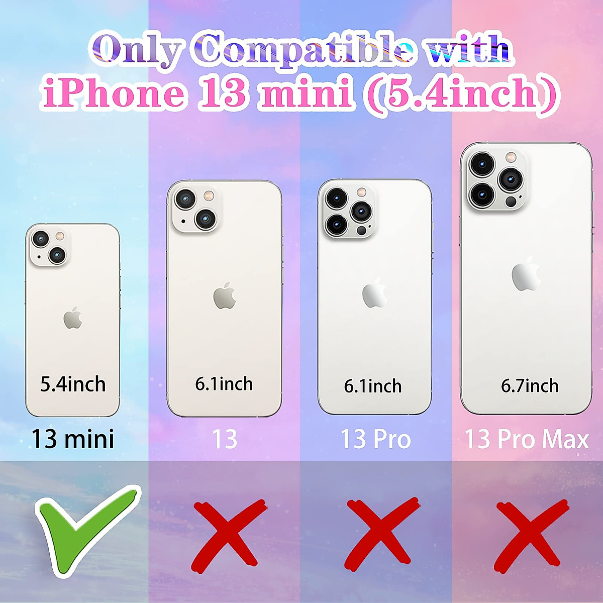 Goocrux (4in1 Case for Apple iPhone 13 Mini Butterfly Glitter Handmade Sequin Sparkle Pretty for Women Girls Clear Design Crystal Sparkly Cute Girly Phone Cases+Chain+Camera Cover+Screen Protector