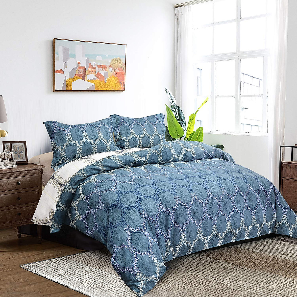 Candid Bedding Washed Duvet Cover Set - 3 Piece Ultra Soft Double Brushed Microfiber Comforter Cover with Zipper Closure (1 Duvet Cover + 2 Pillow Shams) – Queen, Blue