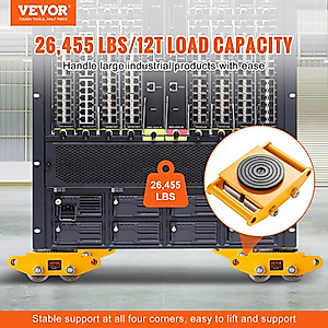 VEVOR 4PCS Machinery Skate Dolly, 26455LBS/12T Industrial Machinery Mover, Heavy Duty Carbon Steel Machinery Moving Skate & 4 Carbon Steel Wheels and 360° Rotation Non-Slip Cap for Warehouse, Factory