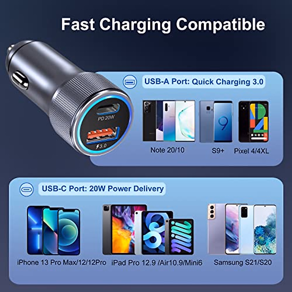 5 Pack USB C Car Charger, Bangfun 36W Dual USB Car Charger Adapter Fast Charge PD&QC 3.0 Cigarette Lighter USB Charger Compatible iPhone 14 13 12 11 Pro Max SE,iPad,Samung S21/S20, Pixel(Grey)