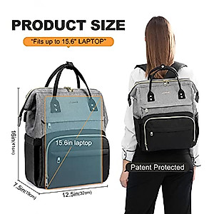 LOVEVOOK Laptop Backpack for Women Fashion Business Computer Backpacks Travel Bags Purse Doctor Nurse Work Backpack with USB Port, Fits 15.6-Inch Laptop Grey Black