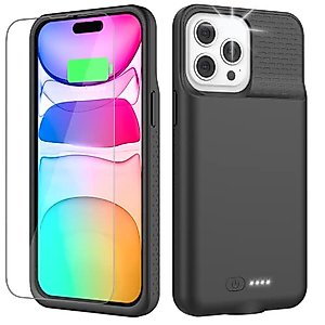 GBVHDR Battery Case for iPhone 14/14 Pro/13/13 Pro, Real 7000mAh Rechargeable Smart Extended Charging Case with with Anti-Abrasive Flocking for iPhone 14/14 Pro/13/13 Pro(6.1 inch) Black