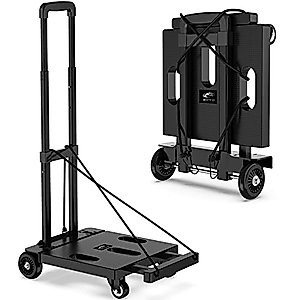 SOYO Folding Hand Truck, 265 LB Capacity Dolly Cart for Moving, Heavy Duty Fold Up Shifter Trolley Collapsible Portable Luggage Cart with 4 Wheels for Travel Shopping Office Use, Black