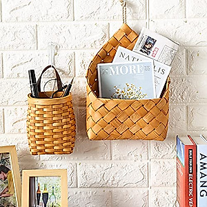 Takefuns Wall Hanging Storage Basket, Natural Bamboo Woven Flower Basket, Wall-mounted Multifunctional Storage Container for Home Decoration (15.5cm)
