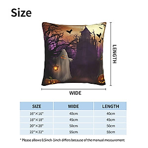SHIRMDIY Ghost Pumpkin Moon Square Throw Pillow Covers 2 Packs, Halloween Castle Decorative Couch Pillowcase with Hidden Zipper, 16x16 Inch Double Side Print Throws Cushion Cover for Bed Sofa