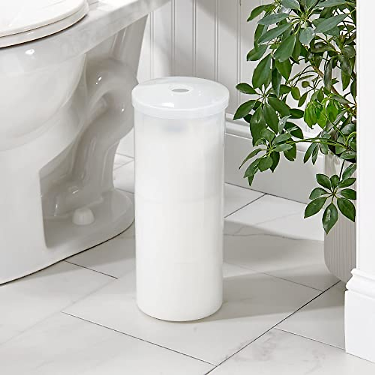 mDesign Plastic Floor Stand Toilet Paper Organizer with Cover, 3-Roll Space-Saving Tissue Storage for Bathroom - Fits Under Sink, Vanity, Shelf, in Cabinet, Corner - Aura Collection - Frost