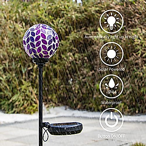 VCUTEKA Solar Path Lights Outdoor Decorative - Mosaic Solar Garden Stakes Light Waterproof LED Light for Landscape Lawn Patio Yard Driveway Decoration, Purple, 1 Pack