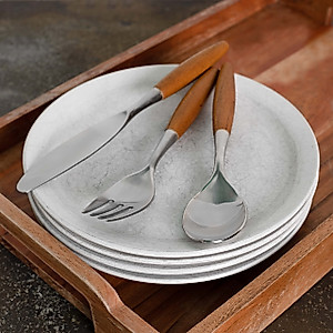 Avocrafts Flatware Silverware Cutlery Set, Stainless Steel, Teak Wood Dining Utensils, Eating Dinnerware Dansk