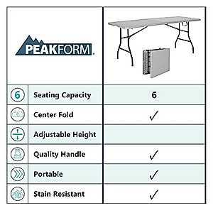 Peakform Centerfold 6-Foot Folding Table, Gray