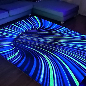 SEBKQ Optical Illusion Area Rug Black Light,Large UV Reactive 3D Vortex Non-Slip Carpet,Suitable for Living Room Bedroom Decorative Rug 70in×47in×0.39in(Green)