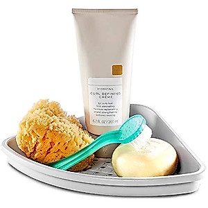 madesmart Plastic Bathtub Corner Shelf for Expanded Soap Storage Space, Storage Shelf for Bathtub Corner with Drainage Holes, Gray