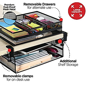 Under Desk Drawer Organizer Clamp-On, Mesh Metal Desk Drawer Attachment, 2 Drawer Slide Out, On Desk Or Under Desk Organizer For Office Supplies & Home Essentials