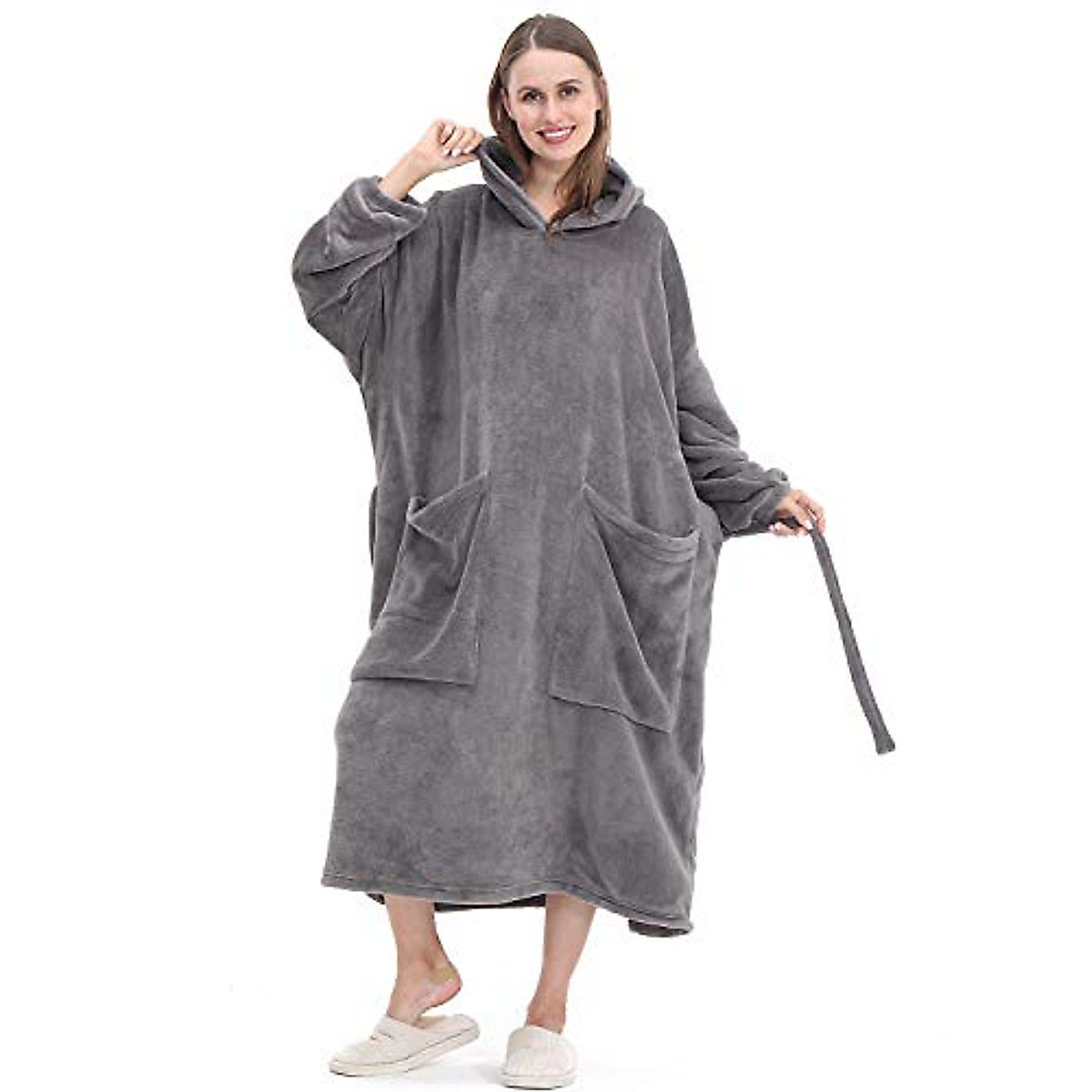 AOLIGE Wearable Blanket Winter Hoodie with Sleeves Soft Plush Warm Sweatshirt for Adults