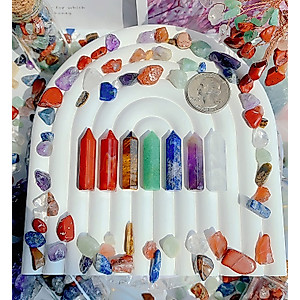 QINJIEJIE 7 PCS 7 Chakra Healing Crystals Mini Wands Crystal Pocket Stones Amethyst Polished Tumbled Natural Hexagonal Single Pointed Reiki Energy Balancing Meditation Gemstones Therapy Wand Set Gift