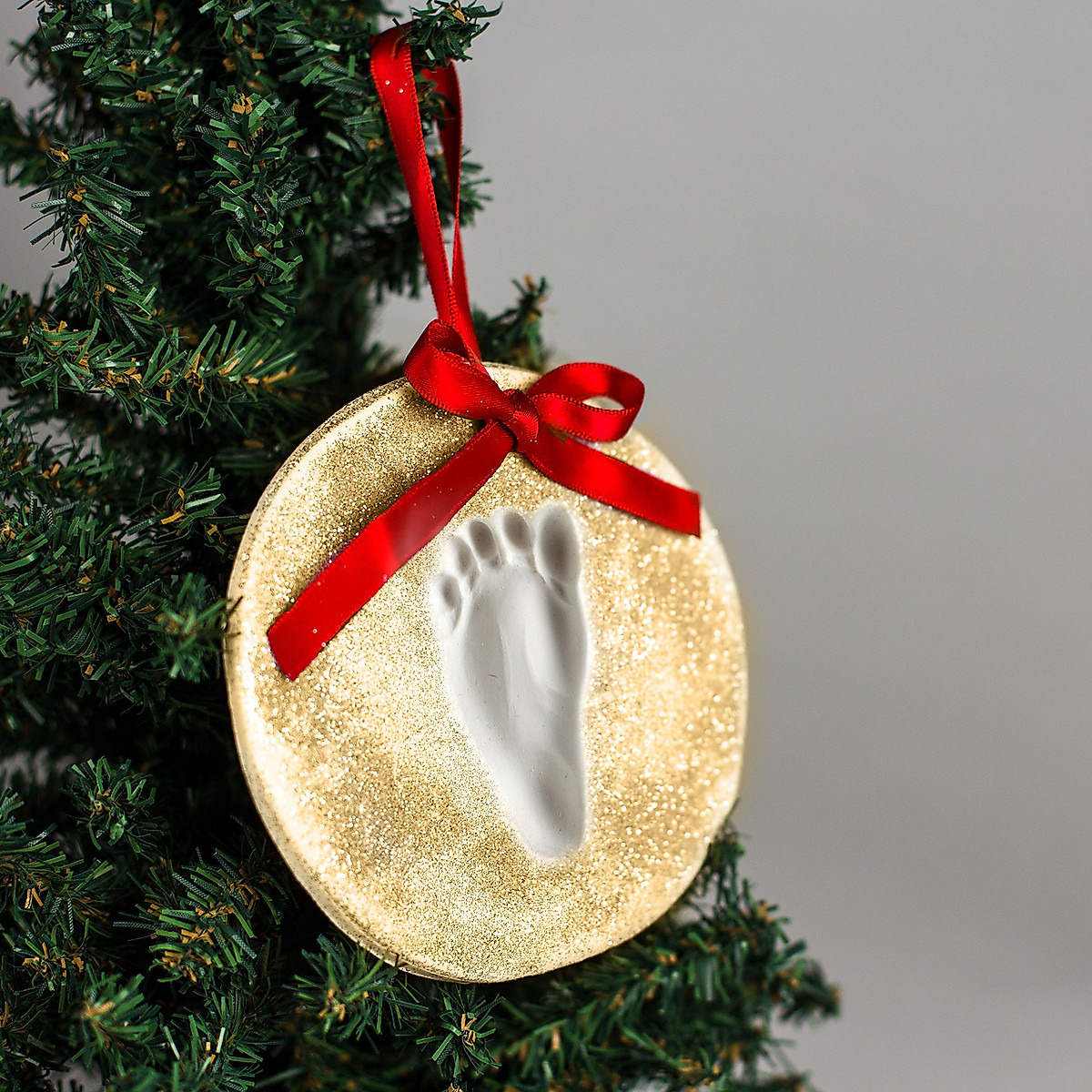Lil Peach My First Christmas Baby’s Print Ornament, Newborn Handprint Or Footprint Making Kit, Baby Holiday Christmas Tree Keepsake Ornament, Included No-Mess Clean Touch Ink Pad, Silver Stars