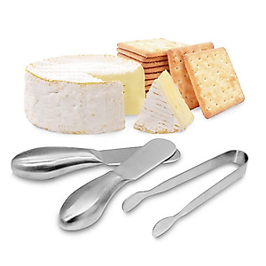 Oggi Charcuterie Utensil Set, Charcuterie Accessories, Cheese Knives Set - Stainless Steel, 3pcs with Knives/Spreaders & Tongs, 5" Long