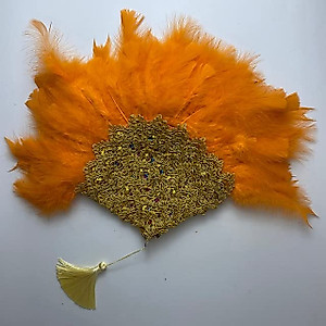 Msbfea Big Size Design African Orange Feather Fan Ladies Wedding Feather Fan for Bride Double Side Feather Nigerian Flower - 35cmx45cm Color 938