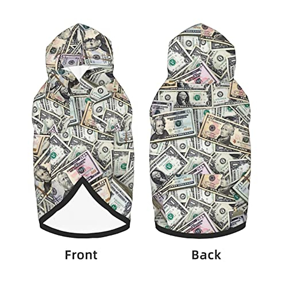 Large Dog Hoodie Dollars-Money-Cash-Pattern Pet Clothes Sweater with Hat Soft Cat Outfit Coat Small