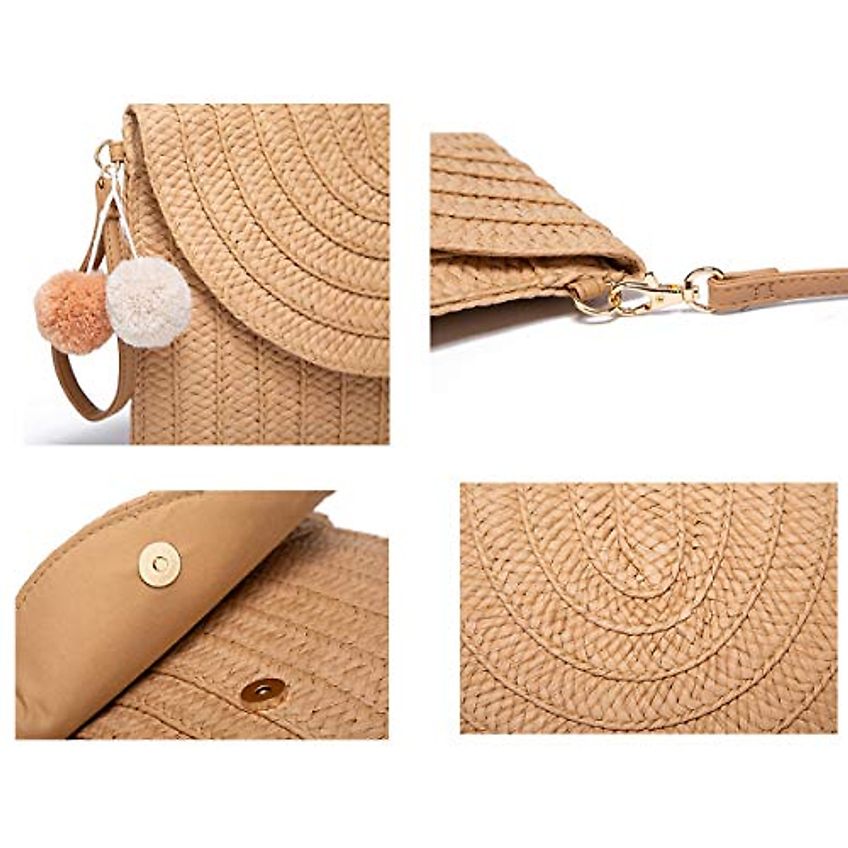 Straw Clutch For Women, Womens Summer Straw Clutch Bohemian Beach Hand Wrist Clutch(AKhaki)