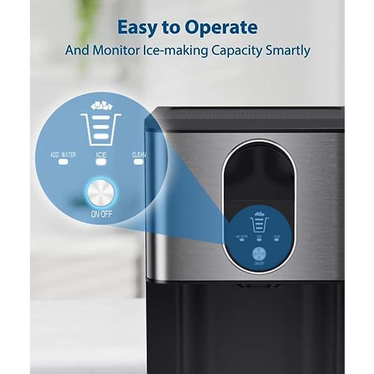 Joy Pebble Nugget Ice Maker Dispenser, Self Dispensing Pellet Ice Maker, 44lbs/24H, 15mins Quick Ice Make, 3.3lbs Ice Storage, Ice Full Indicator, Self-Cleaning, Home, Kitchen, Bar, Party