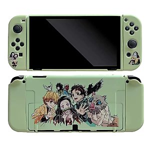 Eamily Cute Demon Slayer Case Compatible with Nintendo Switch OLED, Dockable Case Cover, Ergonomic Soft TPU Grip Case for Joycon, Sparkle Skin Set
