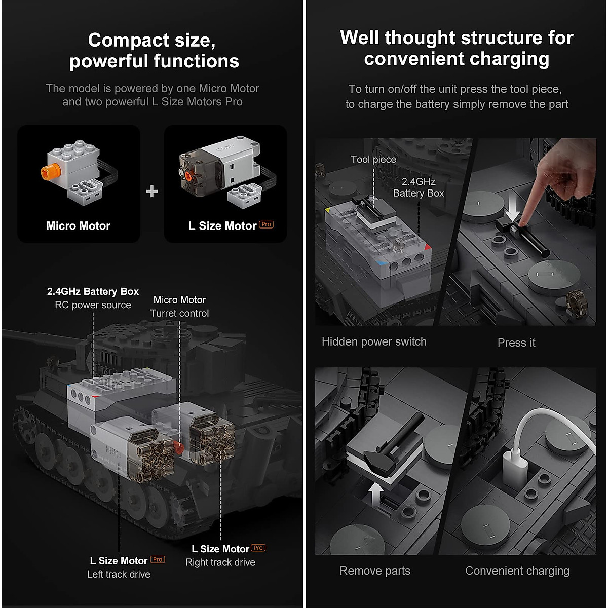 dOMOb Tiger WWII German Tank Building Kit – 2.4G Remote Control Battle Army Build Set – 1:35 RC Tank Model – CaDA Bricks Toy for 14+ Kids & Adults – 925 Building Blocks – for Boys, Hobbyist, Collector