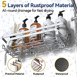 YASONIC Adhesive Shower Caddy, 6 Pack Shower Organizer with Soap Holder - No Drilling, Rustproof Shower Shelves, Shower Organizers and Storage for Inside Shower, Silver
