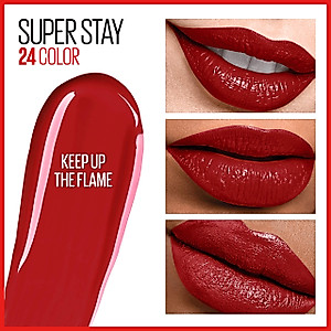 Maybelline Super Stay 24, 2-Step Liquid Lipstick Makeup, Long Lasting Highly Pigmented Color with Moisturizing Balm, Keep Up The Flame, Red, 1 Count