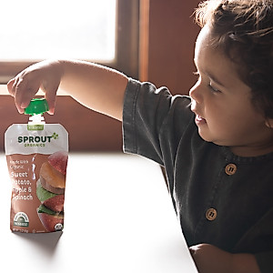 Sprout Organic Baby Food, Stage 2 Pouches, Sweet Potato Apple and Spinach, 3.5 Oz Purees (Pack of 12)