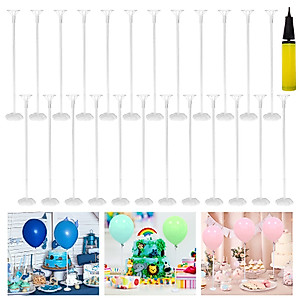 RUBFAC Balloon Stand Kit 24 Sets Balloon Cup with Stick and Flower Base Table Desktop Support Holder for Wedding Birthday Party Supplies,White
