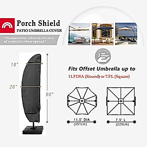Porch Shield Patio Umbrella Cover - Outdoor Waterproof Garden Offset Banana Parasol Cover Fits Cantilever Offset Umbrella 7.5-11.5 Feet, Black