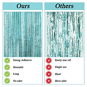 RUBFAC 3pcs 3.3x8.2 Feet Ocean Blue Fringe Backdrop Curtains,Tinsel Streamers Summer Beach Party Decorations,Fringe Backdrop for Beach Theme Party Decor