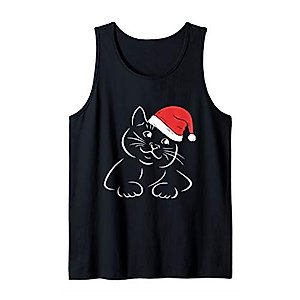 Christmas Cat Santa Hat Cute Kitten Drawing Tank Top