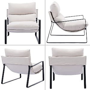 LukeAlon Modern Linen Accent Armchairs Set of 2, Upholstered Living Room Chairs with Metal Base Thickened Cushion Sofa Chairs Comfy Lounge Chair for Bedroom Living Room, White