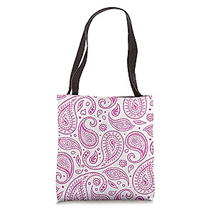 White and Pink Paisley Pattern Bandana Tote Bag
