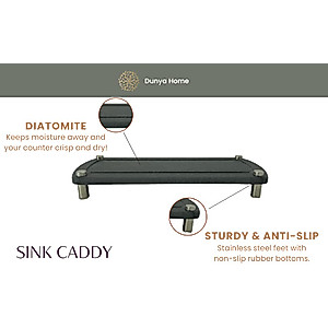 Dunya Home Bathroom Sink Caddy Fast Drying Stone Drying Rack Accessory Organizer Diatomaceous Earth Drying Rack Sponge Bottle Soap Countertop Organizer Dark Gray