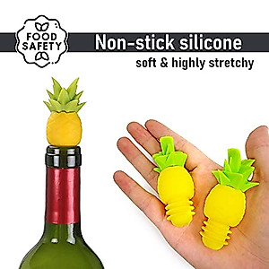 Cute Wine Stoppers for Wine Bottles - 4Pcs Funny Wine Stoppers Pineapple Small Bottle Caps for Crafts Cork Wine Bottle Stopper- Yellow Silicone Wine Stopper Wine Bottle Sealer Bottle Top Covers