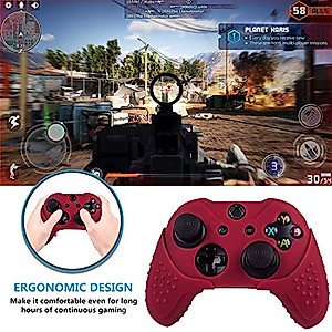 CHINFAI Xbox One S/X Controller Grip Skin Anti-Slip Silicone Protective Cover Case for Xbox 1 Controller with 4 Set Thumbstick Caps (Red)