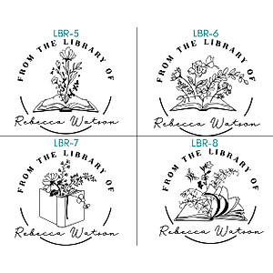 from The Library of | Ex Libris | Floral Book Stamp | Personalized Book Embosser | Custom Library Stamp | Monogram Self-Inking Wood Handle Stamper (Floral 3)