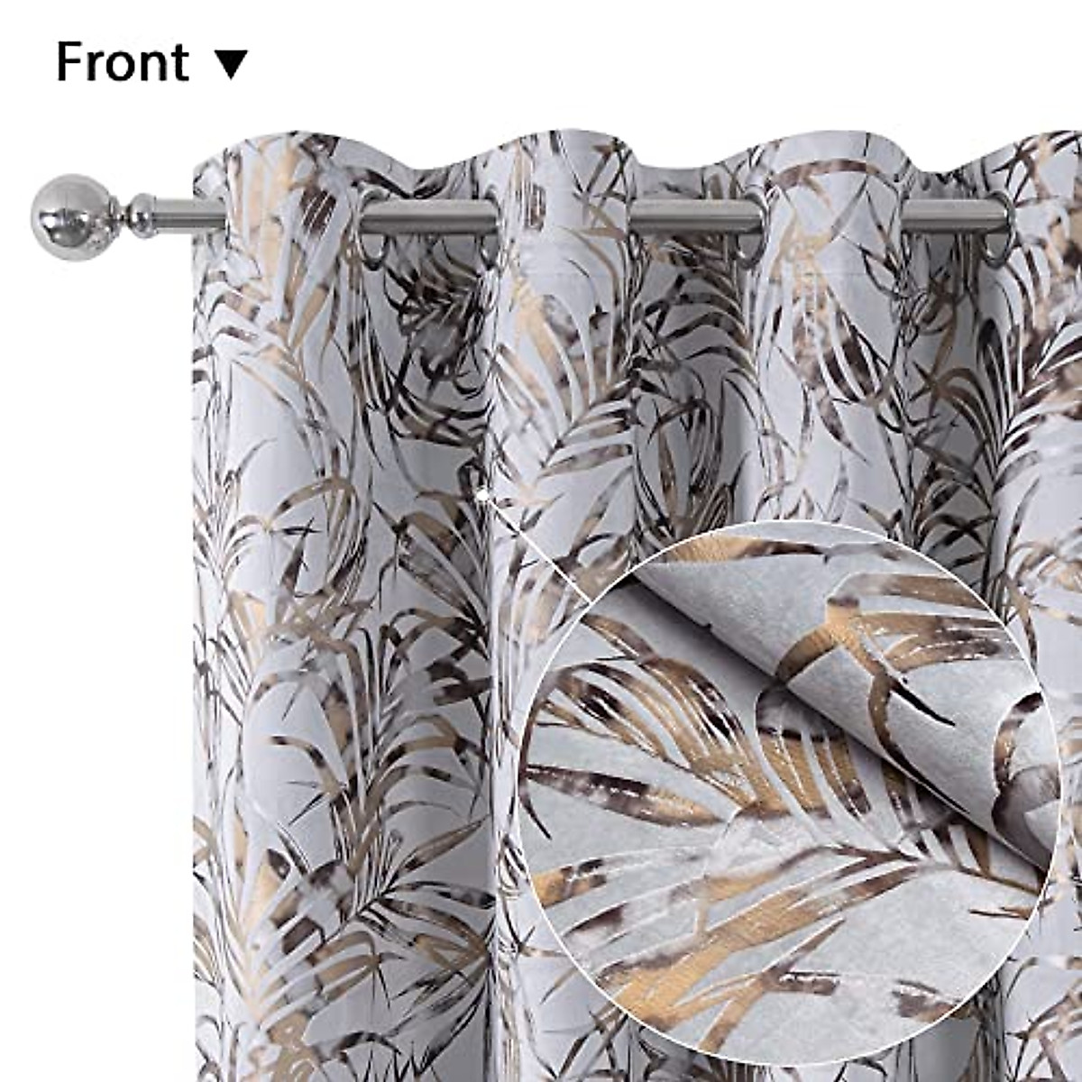 always4u Multi Colour Foil Print Velvet Curtains for Living Room Rainforest Leaves Modern Window Drapes 2 Panels 54 * 84 Silver Velour Curtains