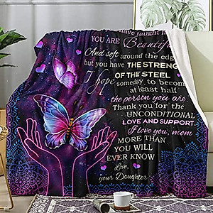 to My Mom Gifts Blanket Flower Butterfly Ultra-Soft Micro Fleece Throw Blankets, Gifts for Mothers Day for Mom from Daughter| from Daughter Son Gift Birthdays Bed Sofa Travel Warm Love Fuzzy 60 x50